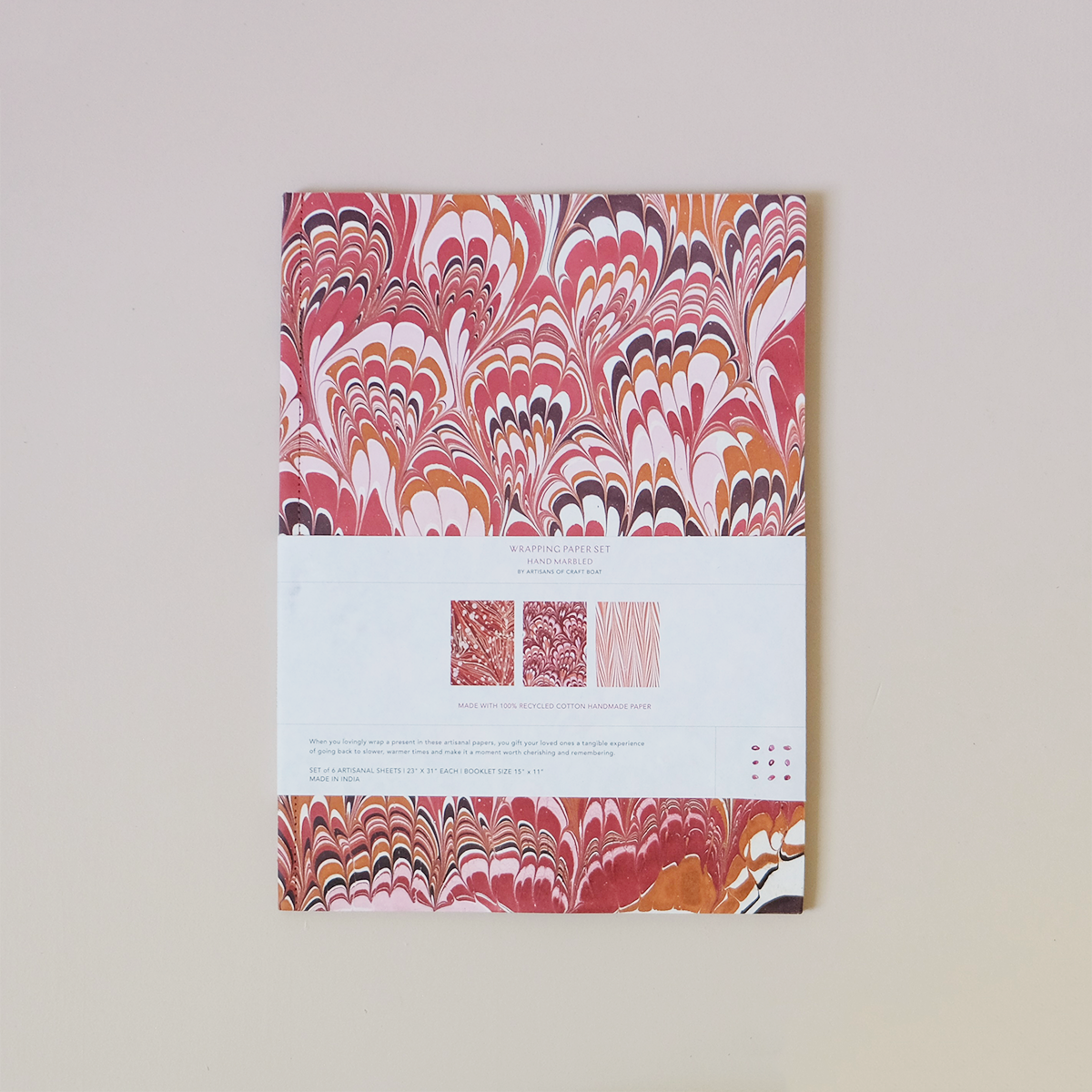 Block Print Wrapping Paper Book Red Marble – Holliday